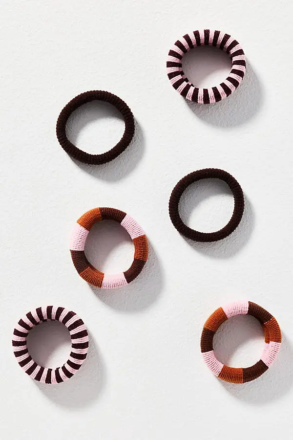 Anthropologie Striped Hair Ties, Set Of 6 - Pink Pattern