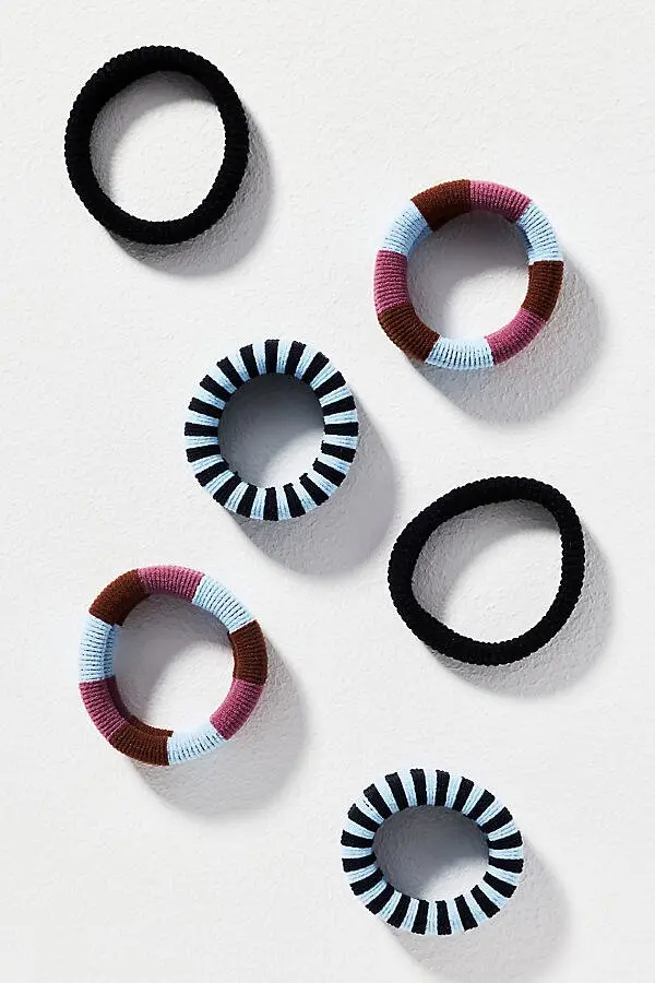 Anthropologie Striped Hair Ties, Set Of 6 - Purple