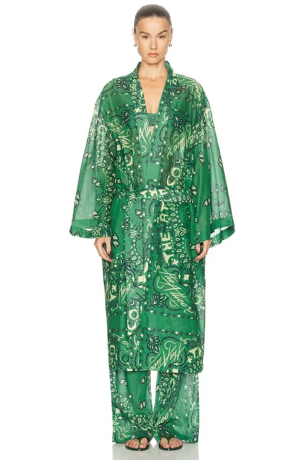 Attico Kimono In Green - Bandana Print