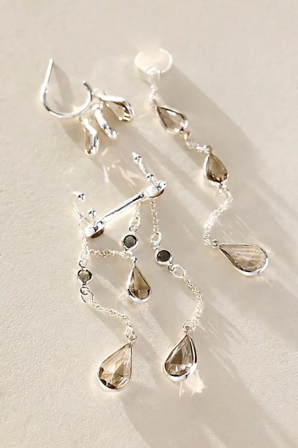 Free People Waterfall Ear Cuff Set - Silver/onyx