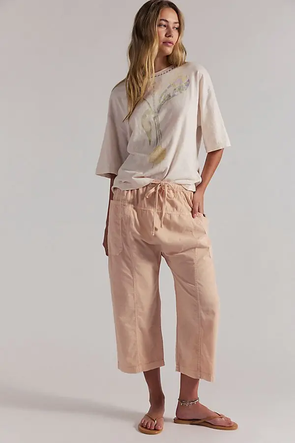 Free People Cotton-poplin Harem Pants - Apricot Cream