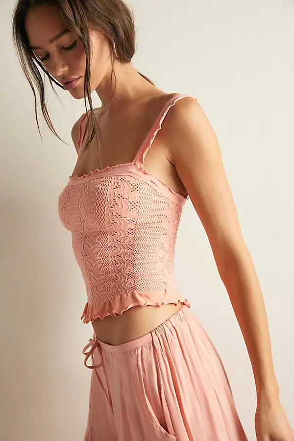 Free People Frill Square Neck Tank Top - Peachie Pie