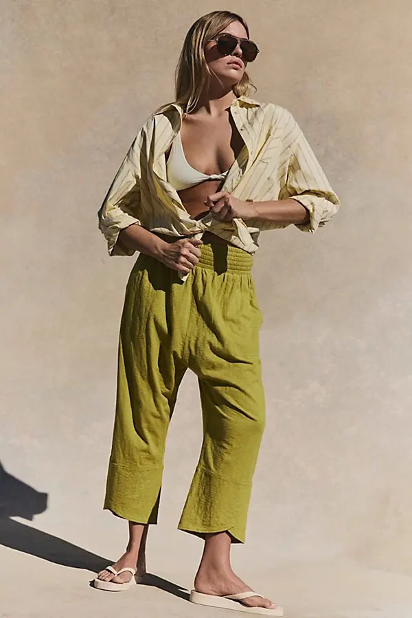 Free People Cotton Harem Pants - Avocado Oil