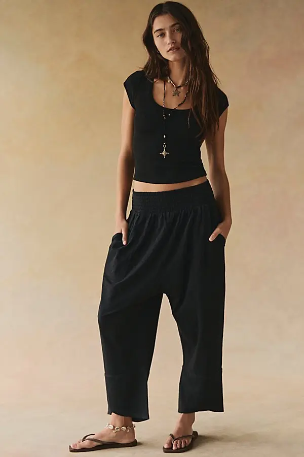 Free People Chillaxing Cotton Harem Pants - Black