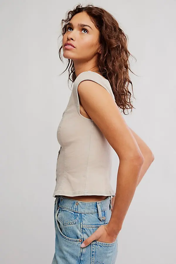 Free People Marilyn Denim Corset - Tofu