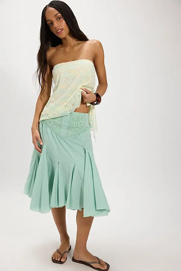 Free People Fp One Frida Godet Midi Skirt - Cameo Green