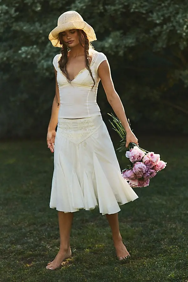 Free People Fp One Frida Godet Midi Skirt - Ivory