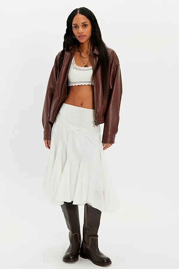 Free People Fp One Frida Godet Midi Skirt - Ivory