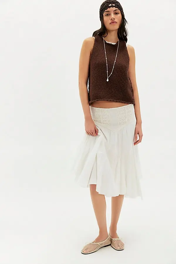 Free People Fp One Frida Godet Midi Skirt - Ivory