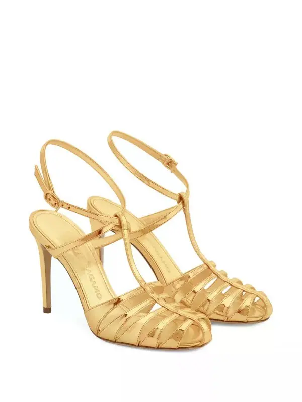 FERRAGAMO Buckle Stiletto Sandals - Gold