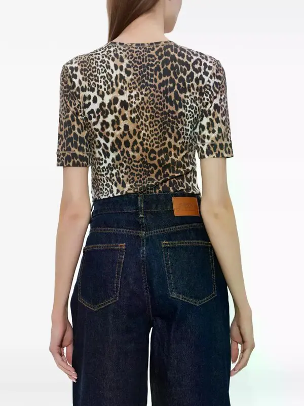 GANNI Leopard-print T-shirt - Neutrals
