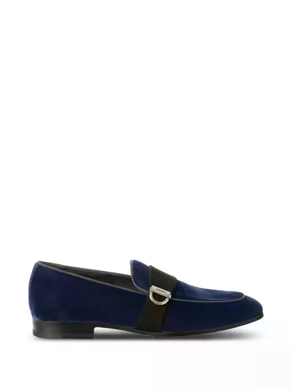 FERRAGAMO Gancini-detail Velvet Loafers - Blue