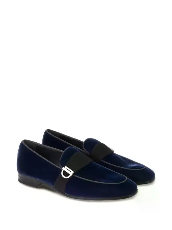 FERRAGAMO Gancini-detail Velvet Loafers - Blue