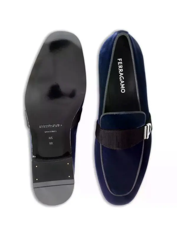 FERRAGAMO Gancini-detail Velvet Loafers - Blue