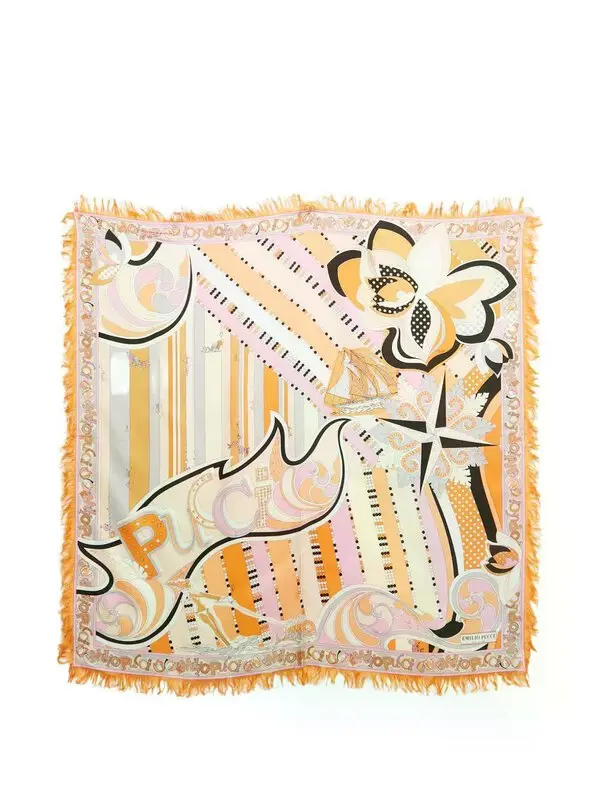 Emilio Pucci Fringed Silk Scarf - Neutrals