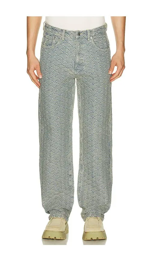 RYOKO RAIN Seigaiha Jacquard Denim Jeans - Blue