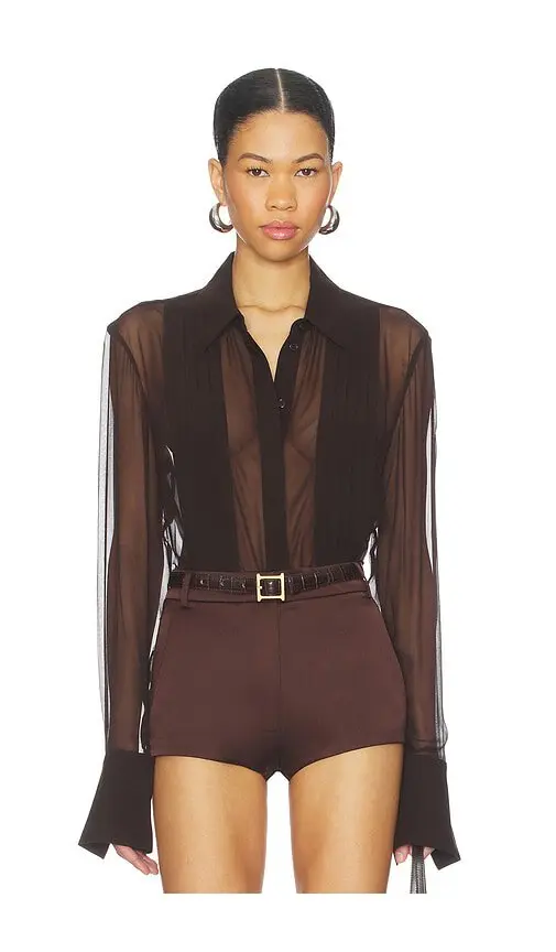 SANS FAFF X Revolve Panelled Silk Blouse - Chocolate