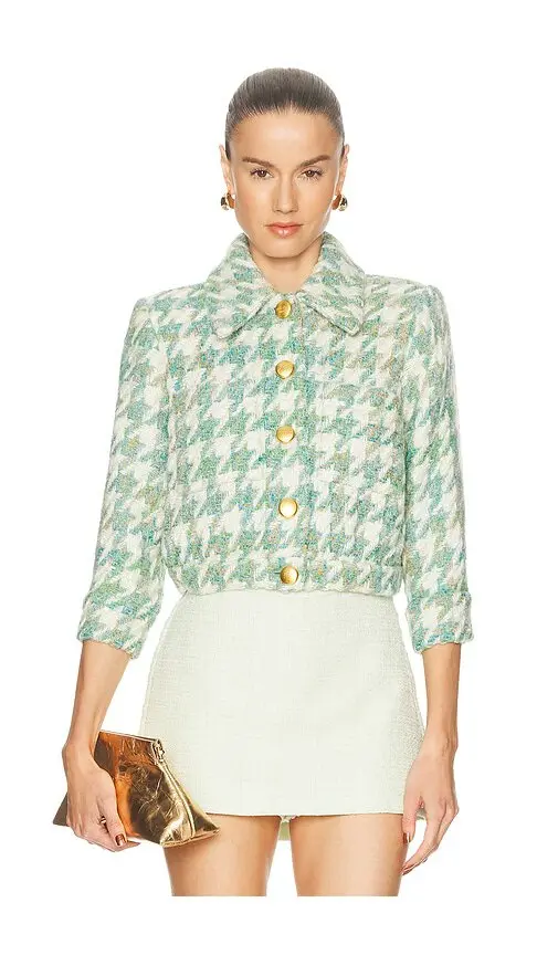 L'Agence Jia Cropped Houndstooth Tweed Jacket