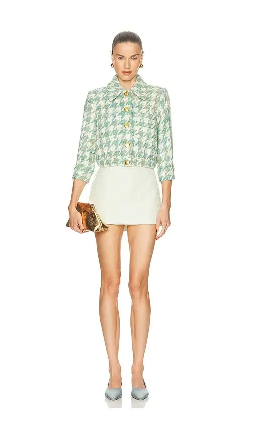 L'Agence Jia Cropped Houndstooth Tweed Jacket