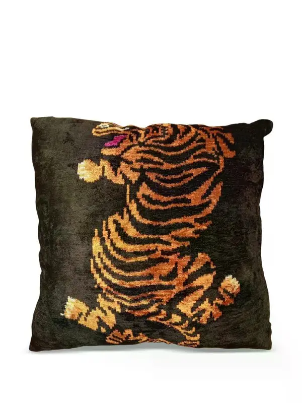 LES-OTTOMANS Tiger-print Cushion - Black