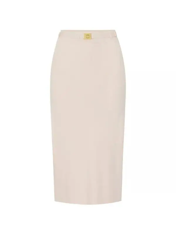 Elisabetta Franchi Knit Midi Skirt With Shiny Viscose Bands - Neutrals