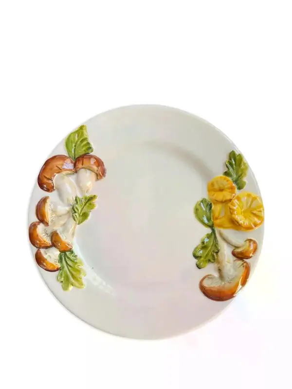 LES-OTTOMANS Mushroom Hand-painted Ceramic Flat Plate - White