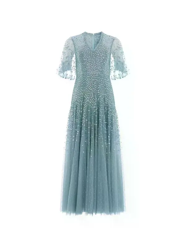 NEEDLE & THREAD Sequin Cape Ankle Gown - Blue