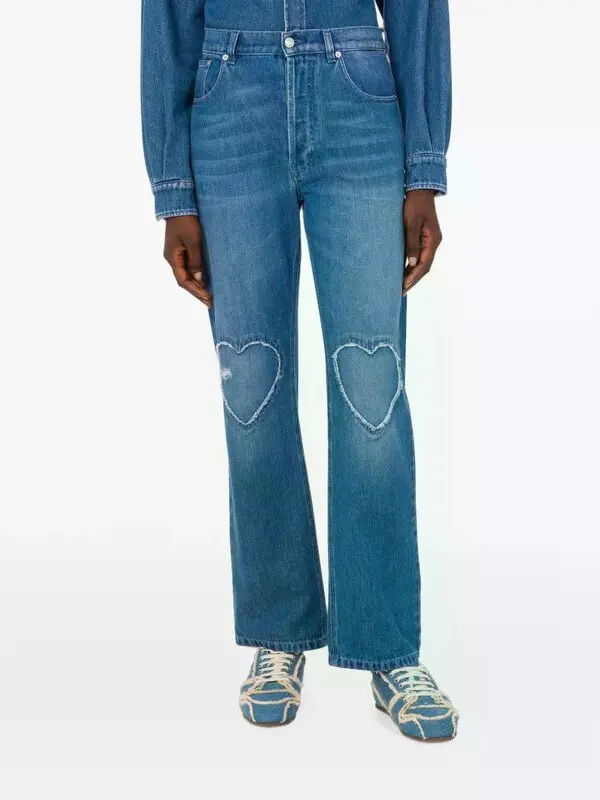 Moschino Cotton Denim Pants With Heart Detail