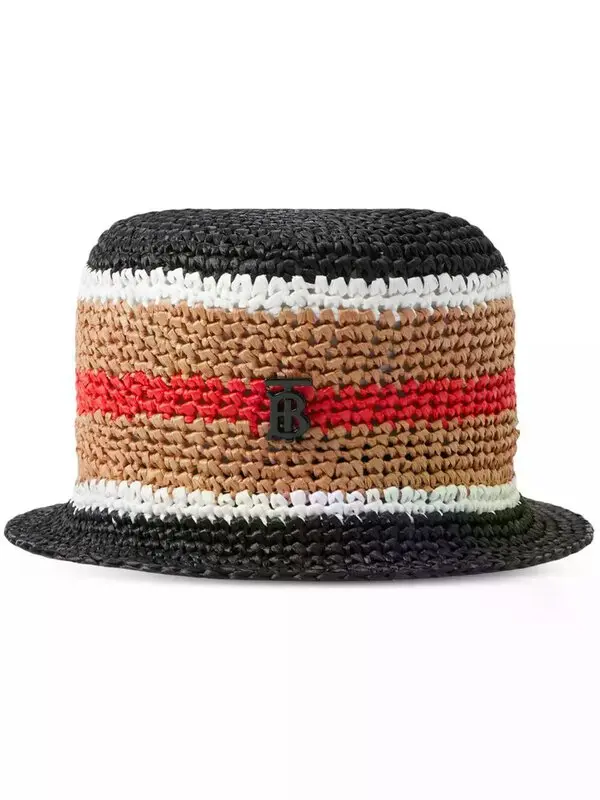 Burberry Striped Raffia Bucket Hat - Black
