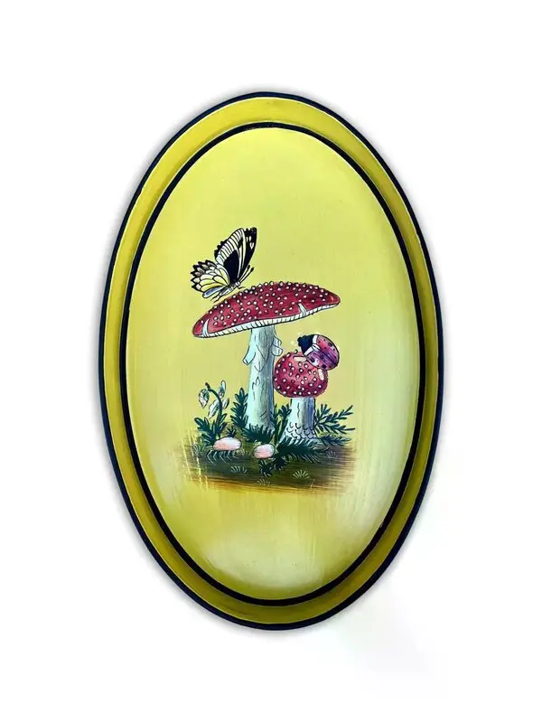 LES-OTTOMANS Hand-painted Mushroom-print Tray - Yellow