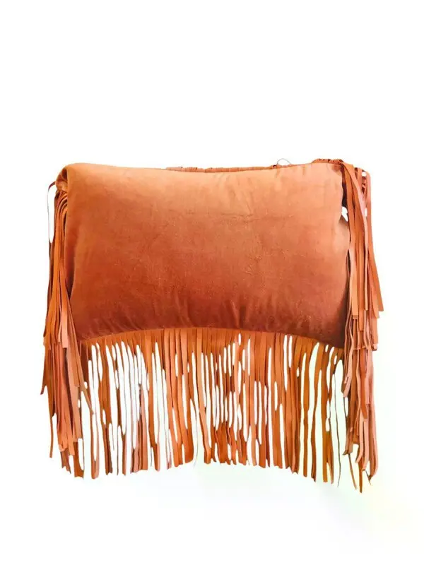 LES-OTTOMANS Leather-fringes Cushion - Orange