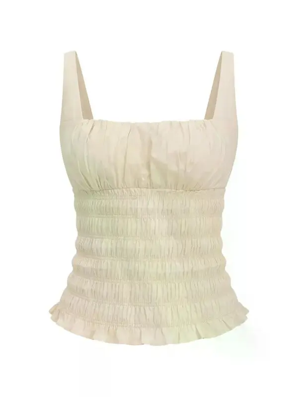 REFORMATION Jeanette Shirred Ruffle Top - Neutrals