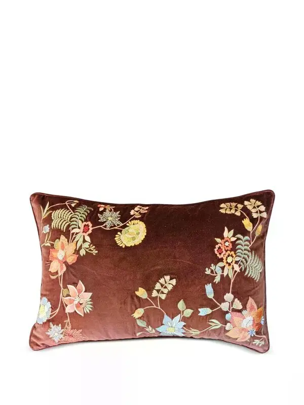 LES-OTTOMANS Floral-embroidered Cushion - Brown