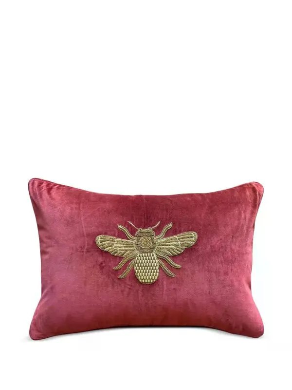 LES-OTTOMANS Bee-embroidered Cushion - Red