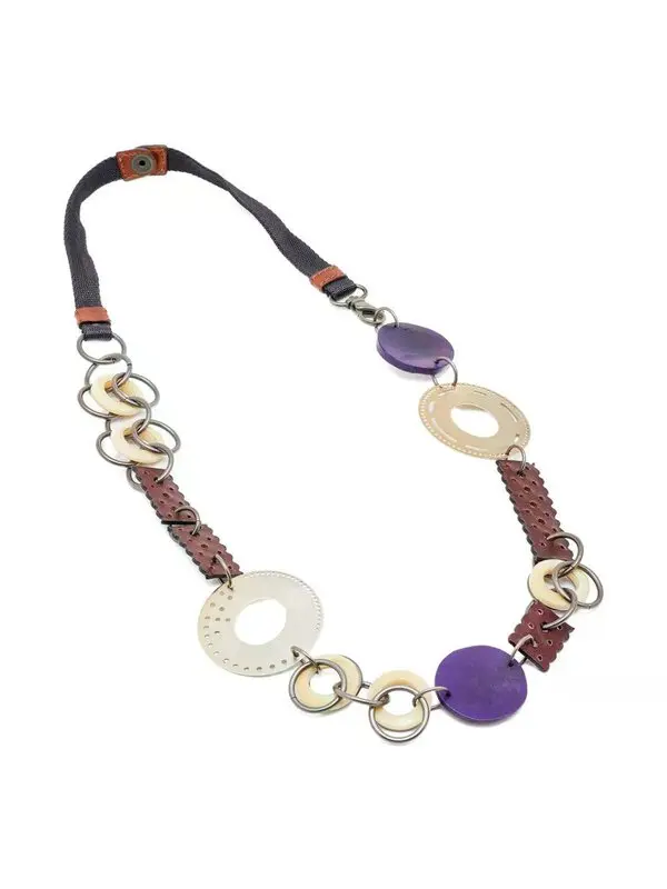 Marni Wood-detail Leather Necklace
