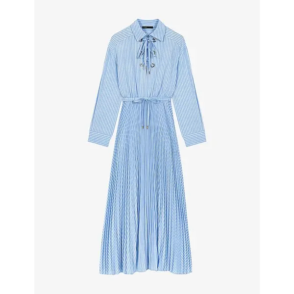 Maje Eyelet Pleated Woven Maxi Dress - Blue Sky
