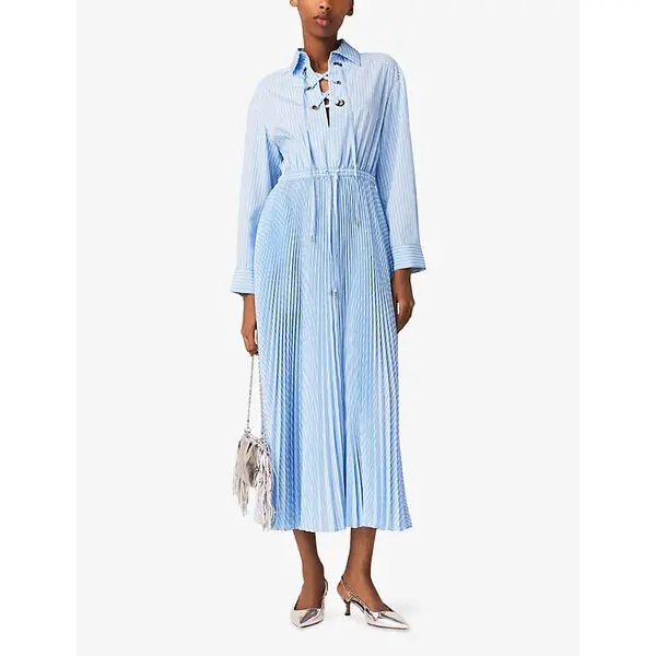 Maje Eyelet Pleated Woven Maxi Dress - Blue Sky