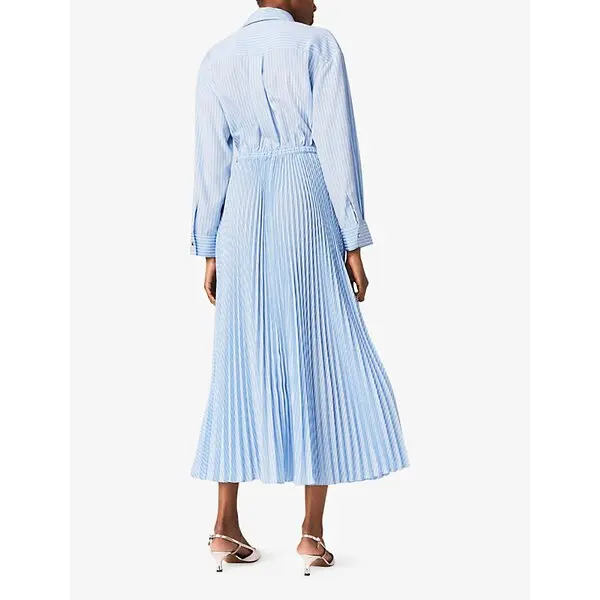 Maje Eyelet Pleated Woven Maxi Dress - Blue Sky