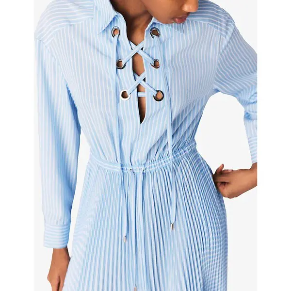 Maje Eyelet Pleated Woven Maxi Dress - Blue Sky