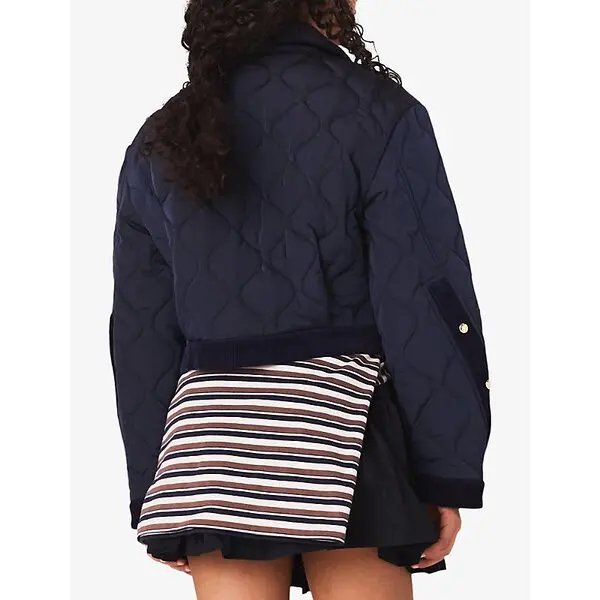 Maje Quilted Woven Jacket With Velvet Trim