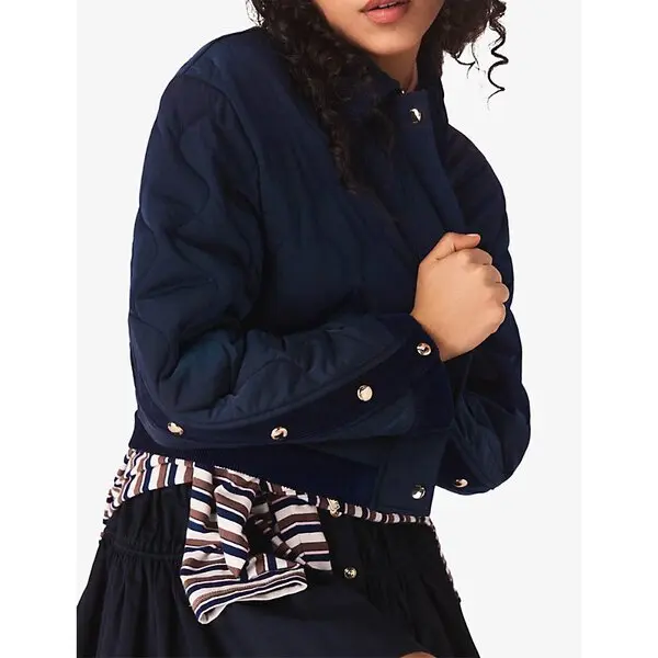 Maje Quilted Woven Jacket With Velvet Trim