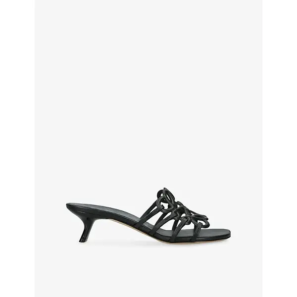 Loewe Petal Anagram 45 Leather Heeled Slides - Black