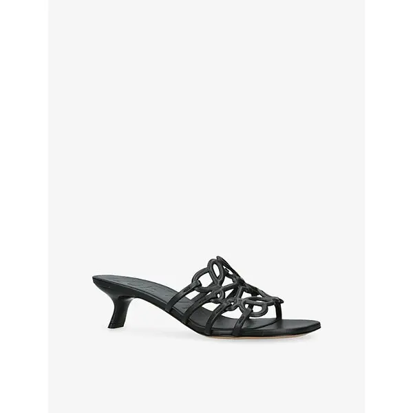 Loewe Petal Anagram 45 Leather Heeled Slides - Black