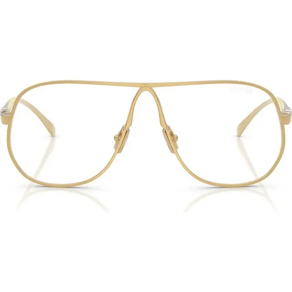Miu Miu 66mm Oversized Pilot Blue Light Glasses - Gold/clear Blue Light Filter