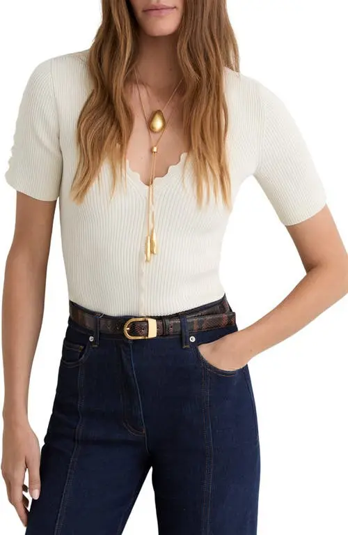 REISS Marcy Scalloped Rib Knit Top - Ivory