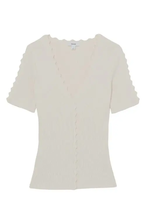 REISS Marcy Scalloped Rib Knit Top - Ivory