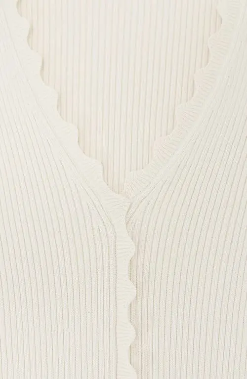 REISS Marcy Scalloped Rib Knit Top - Ivory