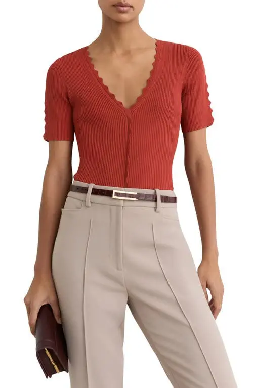 REISS Marcy Scalloped Rib Knit Top