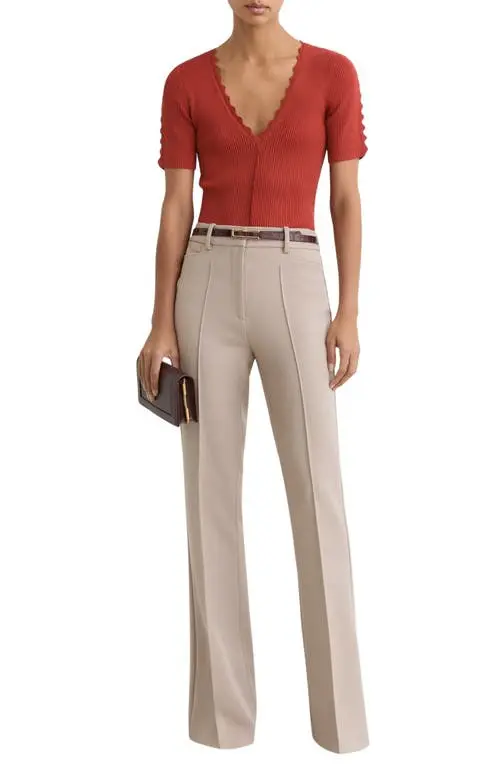 REISS Marcy Scalloped Rib Knit Top