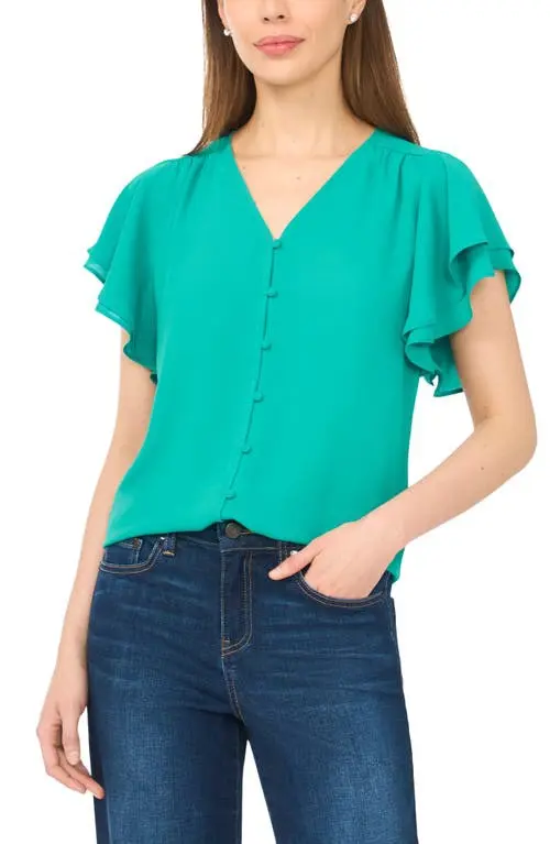 CECE DUPRAZ Flutter Sleeve V-neck Top